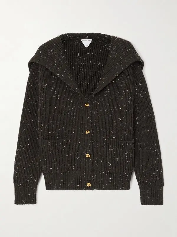Bottega Veneta Ribbed Wool-blend Cardigan With Sailor Collar - Brown