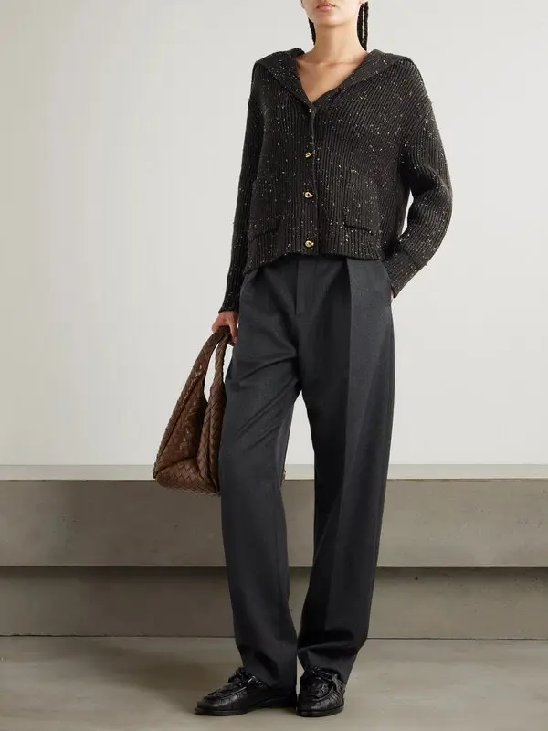 Bottega Veneta Ribbed Wool-blend Cardigan With Sailor Collar - Brown