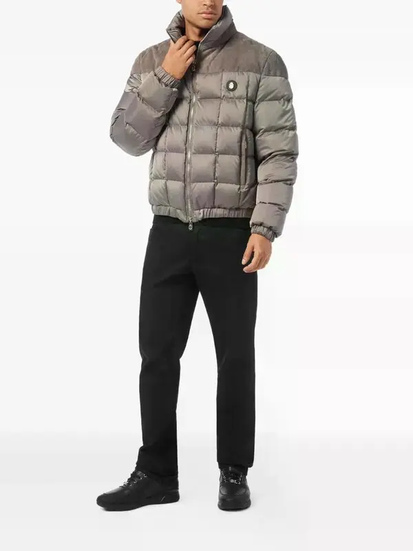 BILLIONAIRE Quilted Suede-panel Puffer Jacket - Grey