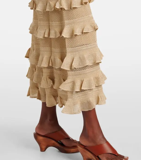 Zimmermann Hypnotic Tiered Lame Maxi Skirt In Metallic Gold - Beige