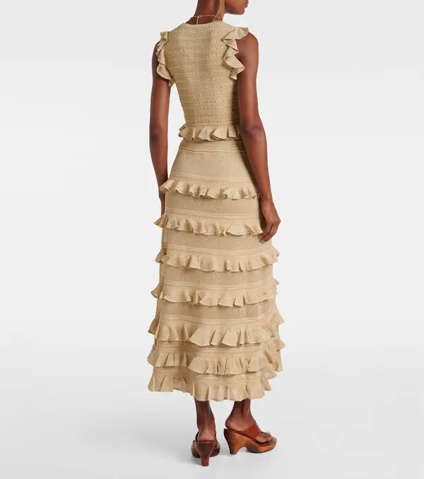 Zimmermann Hypnotic Tiered Lame Maxi Skirt In Metallic Gold - Beige
