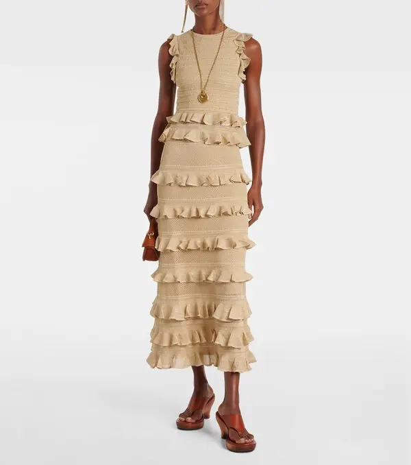 Zimmermann Hypnotic Tiered Lame Maxi Skirt In Metallic Gold - Beige