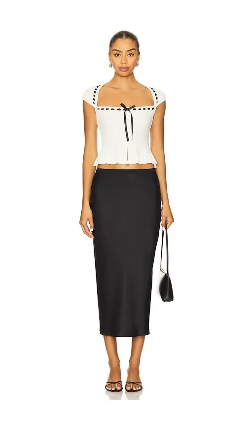 Lpa Denisa Cropped Ribbed Knit Top With Bow Detail