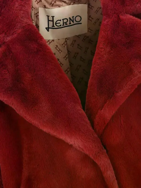 Herno Belted Faux Fur Coat - Red