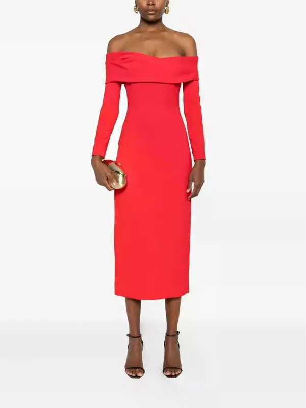 Solace London Yuni Off-shoulder Midi Dress - Red