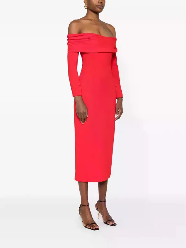 Solace London Yuni Off-shoulder Midi Dress - Red