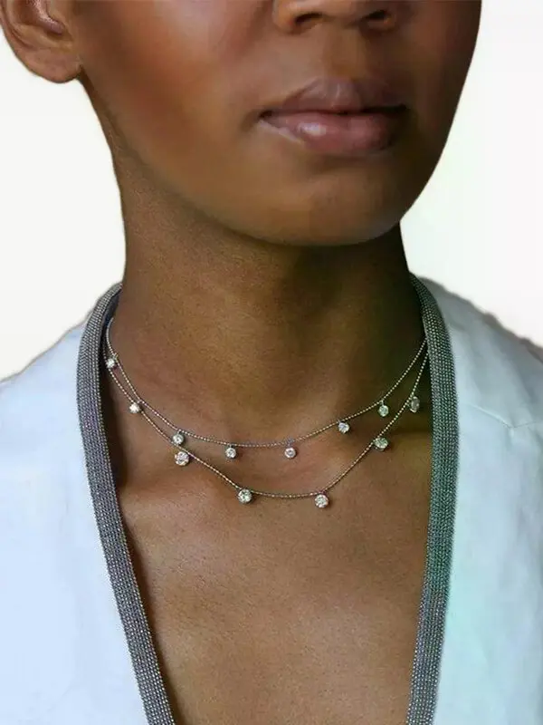 GRAZIELA 18k White Gold Floating Diamonds Necklace