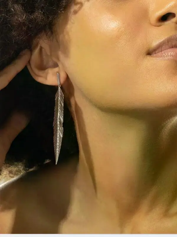 CADAR 18kt White Gold Feather Drop Earrings - Silver