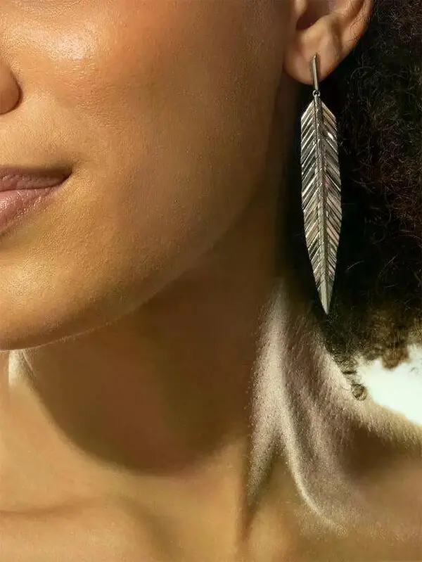 CADAR 18kt White Gold Feather Drop Earrings - Silver