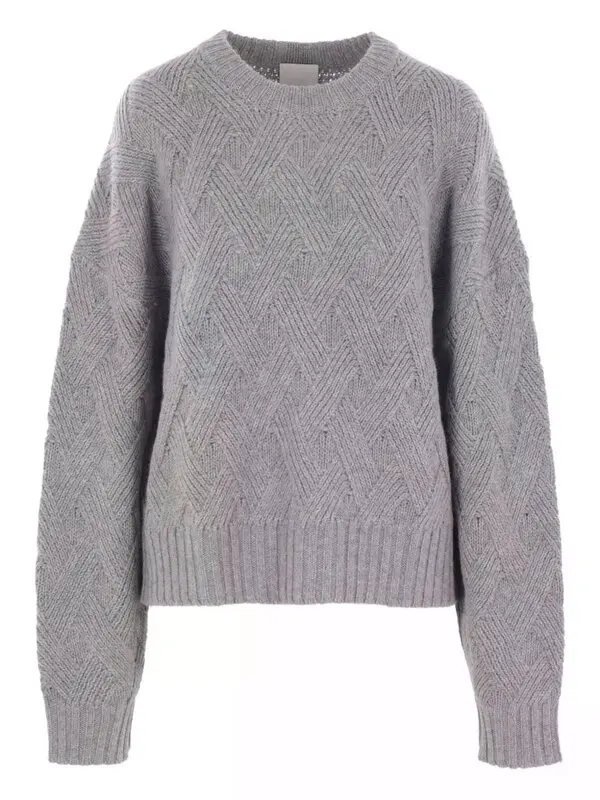 ALLUDE Cable Knit Crew Neck Sweater - Grey