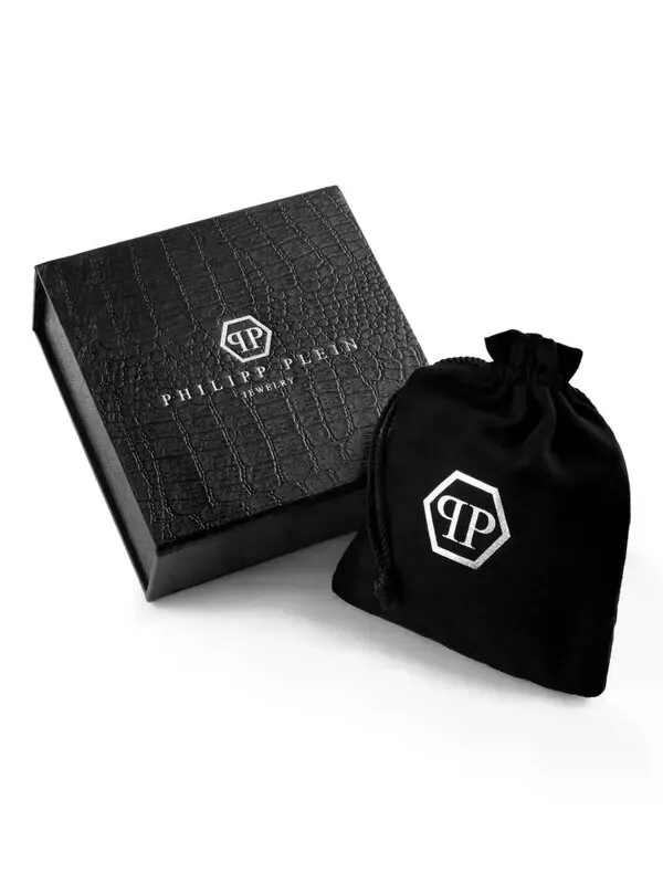Philipp Plein Box Chain Pendant Necklace With Skull Charm And Engraved Plaque