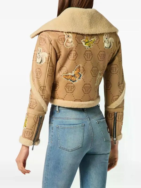 Philipp Plein Shearling Monogram Embroidered Jacket