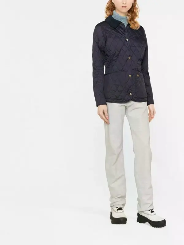Barbour Diamond Quilted Jacket With Corduroy Collar - Blue
