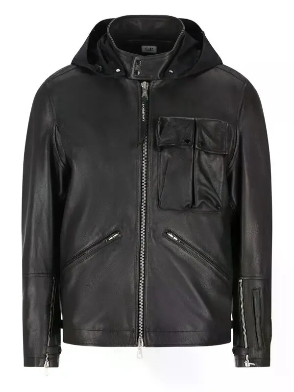 C.P. COMPANY Goggle-detail Leather Zip-up Jacket