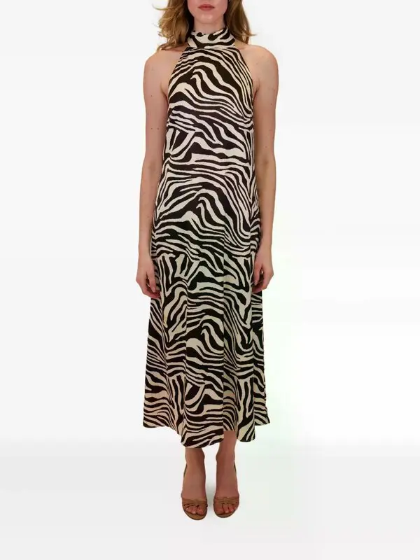 Azeeza Meera Zebra-pattern Halterneck Midi Dress
