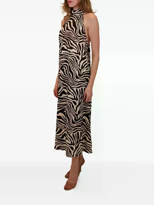 Azeeza Meera Zebra-pattern Halterneck Midi Dress