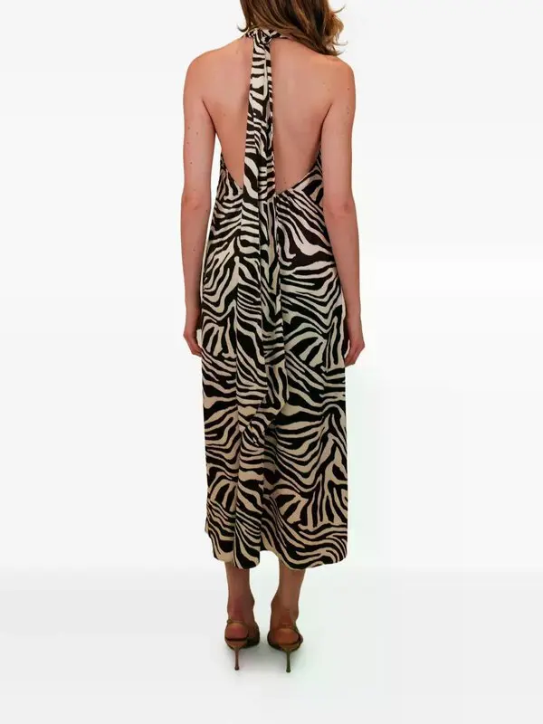 Azeeza Meera Zebra-pattern Halterneck Midi Dress