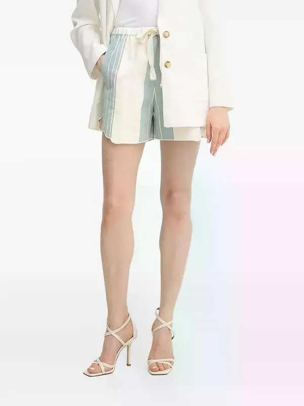 FORTE_FORTE Striped Scalloped Hem Shorts - Neutrals