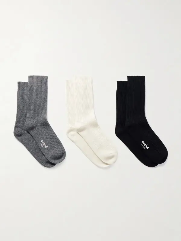 Arch4 Lucia Set Of Three Ribbed Cashmere Socks - Multi