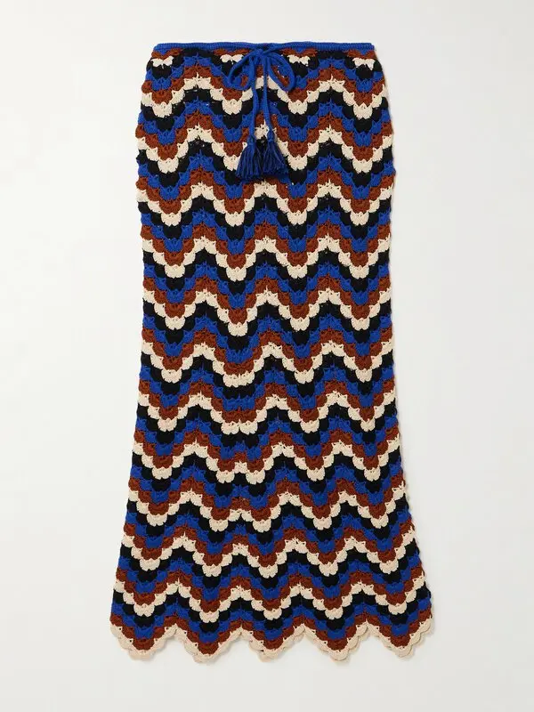 Escvdo Safi Crocheted Organic Cotton Midi Skirt - Blue