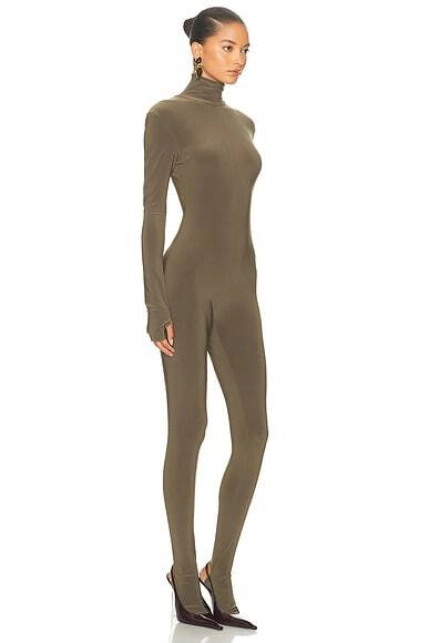 Norma Kamali Long Sleeve Slim Fit Turtleneck Footie Catsuit
