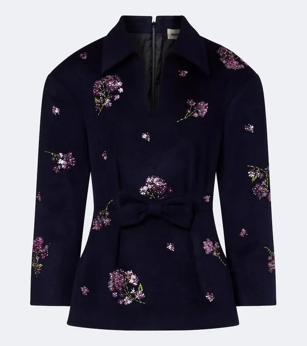 SHUSHU/TONG Beaded Floral Cotton-blend Cardigan - Blue