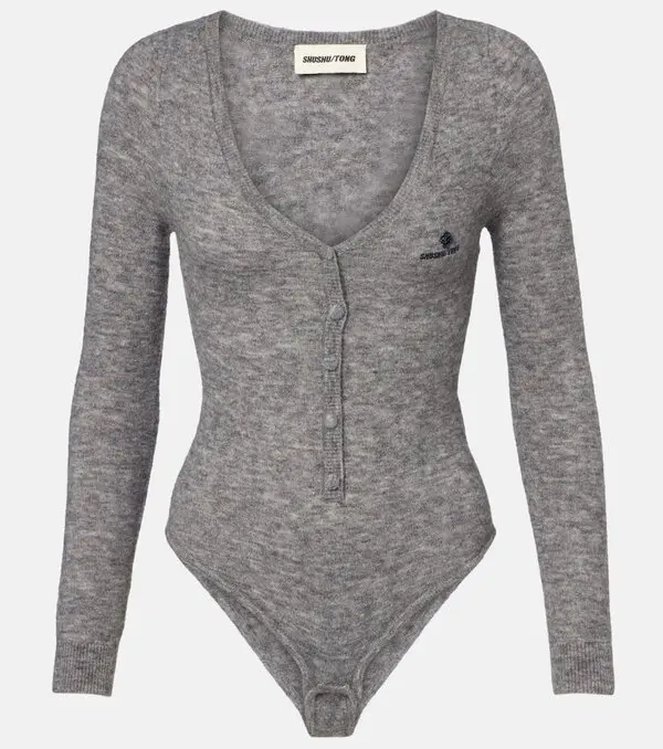 SHUSHU/TONG Beaded Floral Cotton-blend Cardigan - Grey