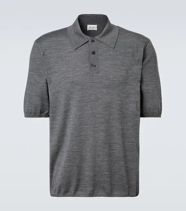 Saint Laurent Cassandre Wool Polo Shirt - Grey