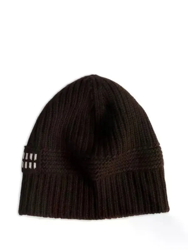 Miu Miu Logo Detail Knit Beanie - Brown