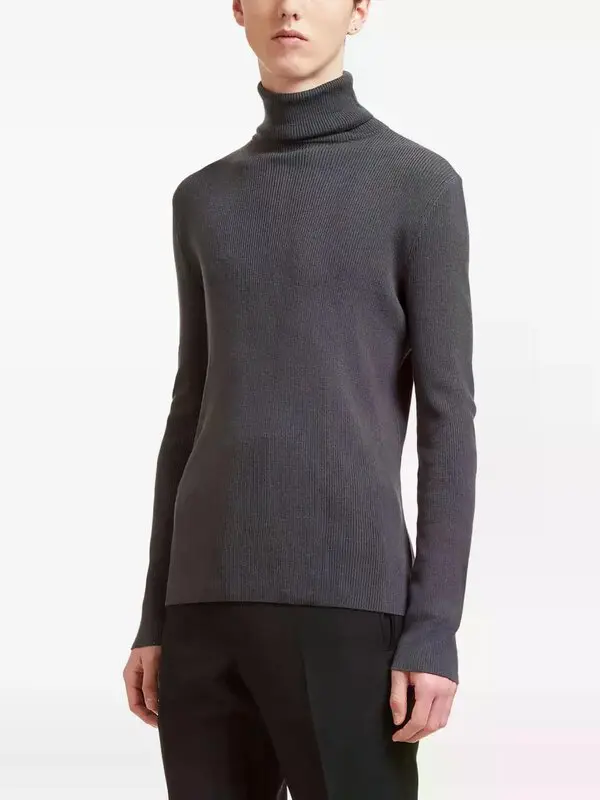 AIEZEN Ribbed Turtleneck Knit Sweater - Grey