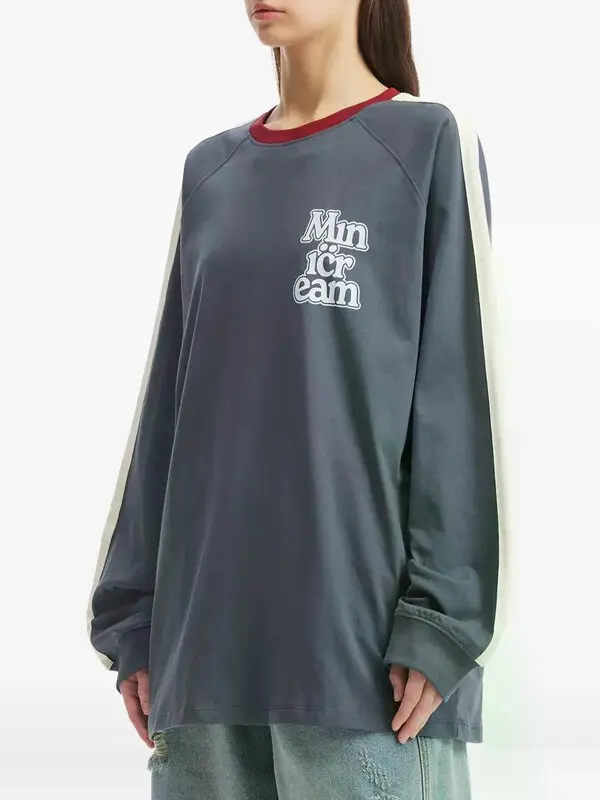 MINI CREAM Raglan Sleeve Logo Print Cotton Top - Blue