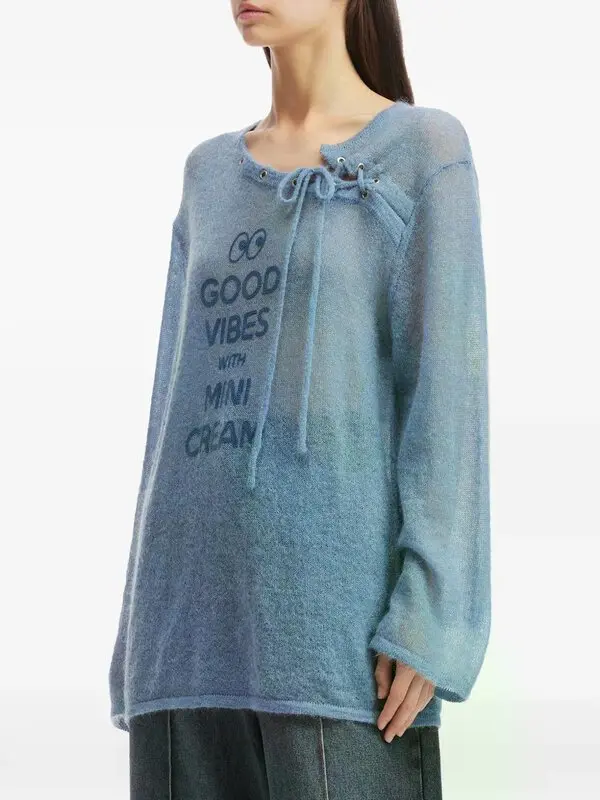 MINI CREAM Lace-up Neck Jumper With Graphic Print - Blue