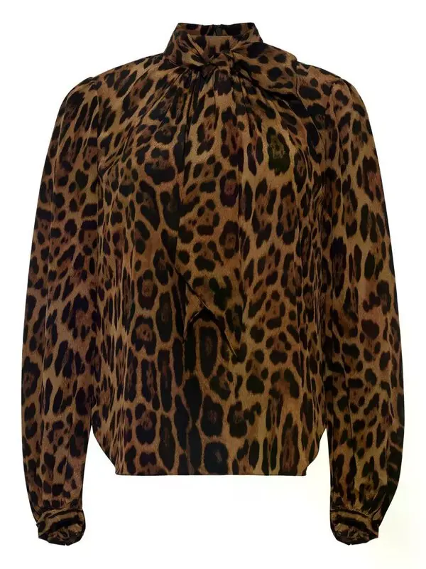 Adam Lippes Leopard-print Pussy-bow Blouse - Brown