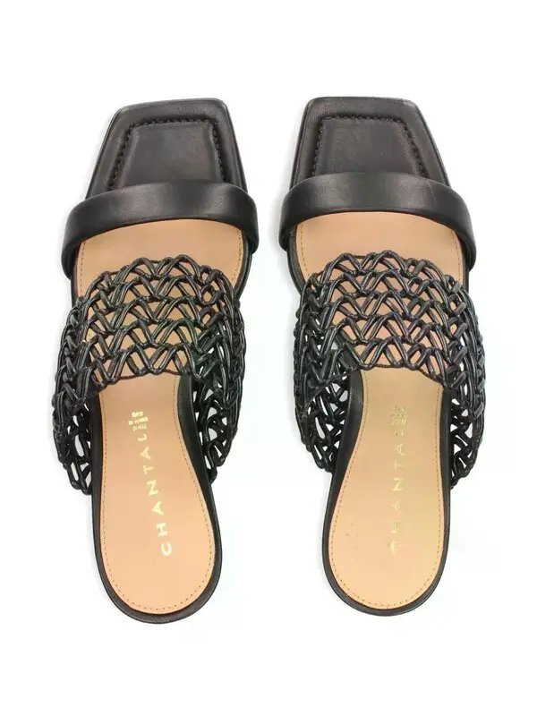 CHANTAL Leather Square-toe Heeled Sandals - Black