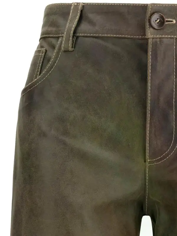 Etro Flared Leather Trousers With Contrast Stitching