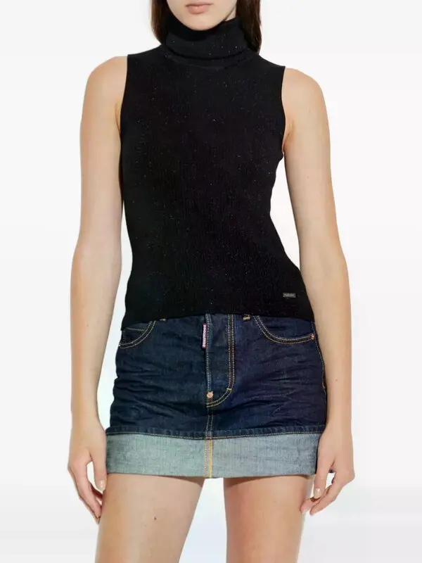 Dsquared2 Ribbed Turtleneck Sleeveless Top - Black