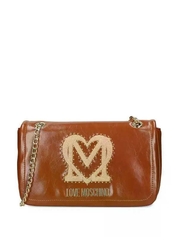 Moschino Logo-plaque Studded Shoulder Bag - Brown