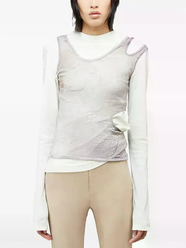 RUSFRCADE Layered Cut-out Long Sleeve Top - Grey