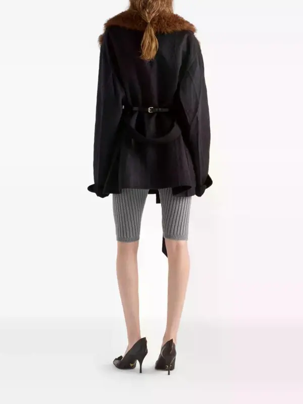 Prada Shawl Collar Belted Wool Coat - Black