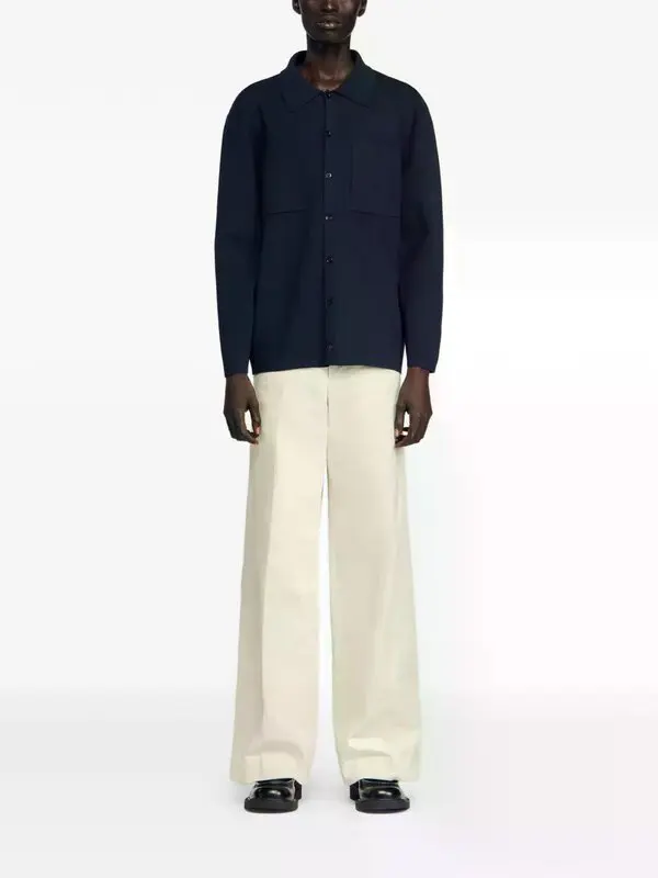 Sandro Fine Knit Shirt Jacket With Wing Collar