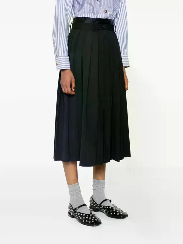 Sandro Pinstripe Pleated Midi Skirt