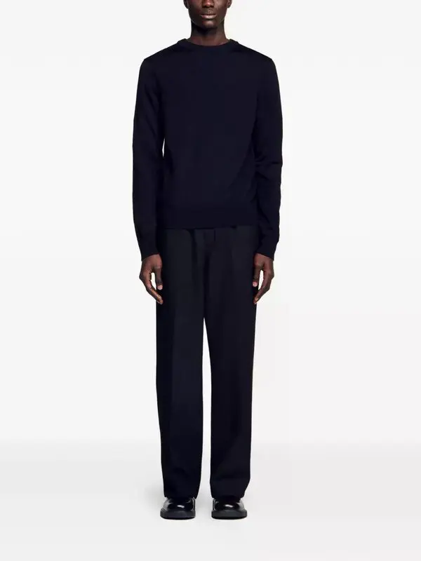 Sandro Merino Wool Crew Neck Sweater - Blue