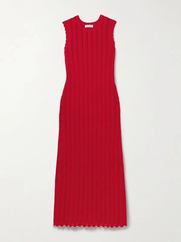 Altuzarra Sissi Ribbed Open-knit Organic Cotton Midi Dress - Red