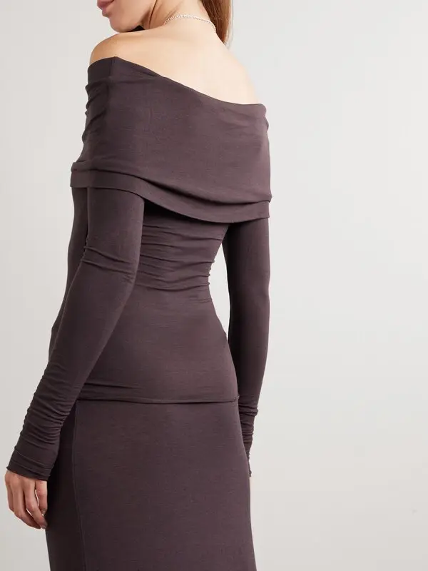 SKIMS Sheer Modal-blend Off-the-shoulder Long-sleeve Top