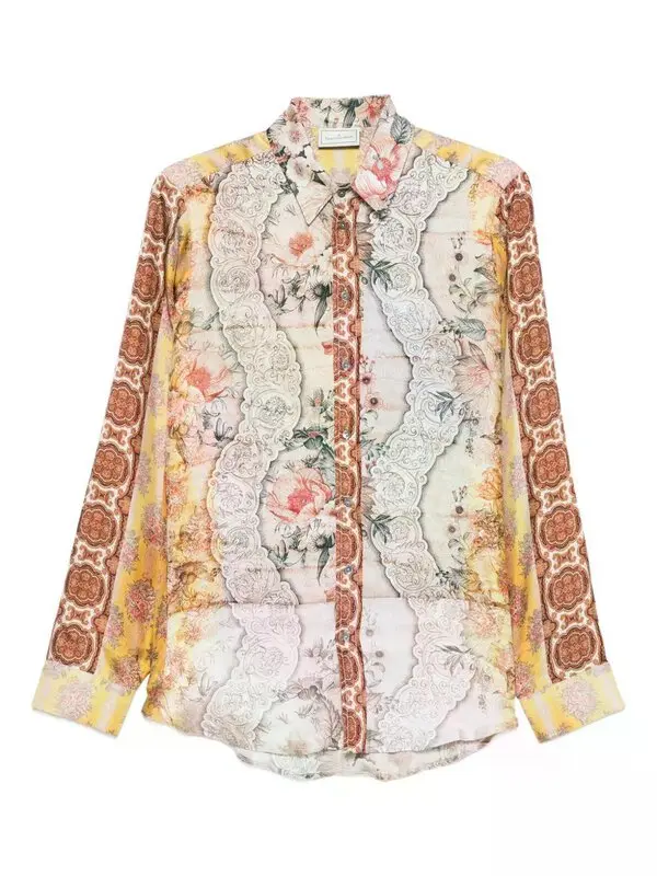 PIERRE-LOUIS MASCIA Floral Print Lace Detailed Shirt - Neutrals