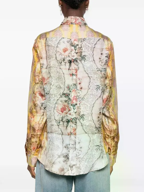 PIERRE-LOUIS MASCIA Floral Print Lace Detailed Shirt