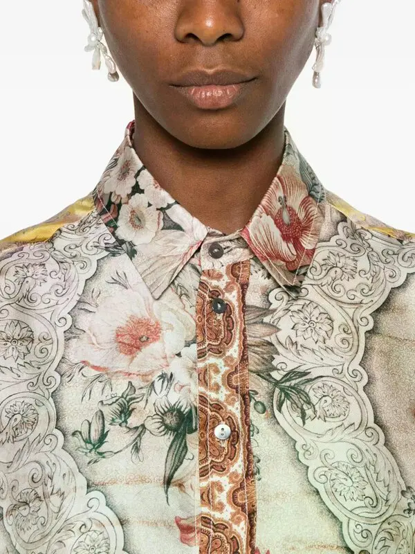 PIERRE-LOUIS MASCIA Floral Print Lace Detailed Shirt