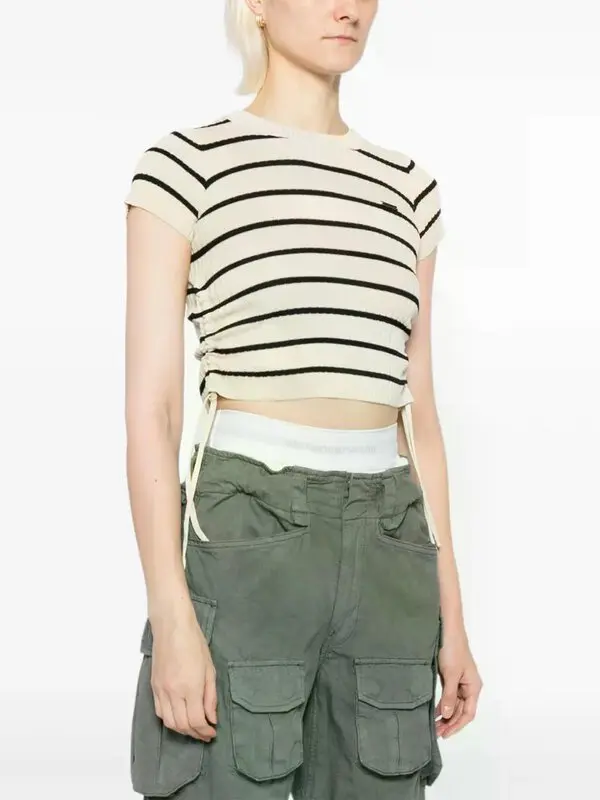 GROUND ZERO Striped Crewneck Top With Side Drawstring