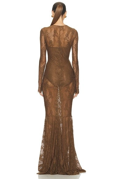 Norma Kamali Long Sleeve V-neck Shirred Fishtail Gown - Bark