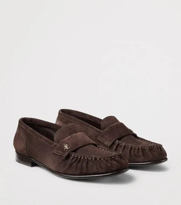 JIMMY CHOO Ellis Suede Loafers With Logo Plaque - Brown